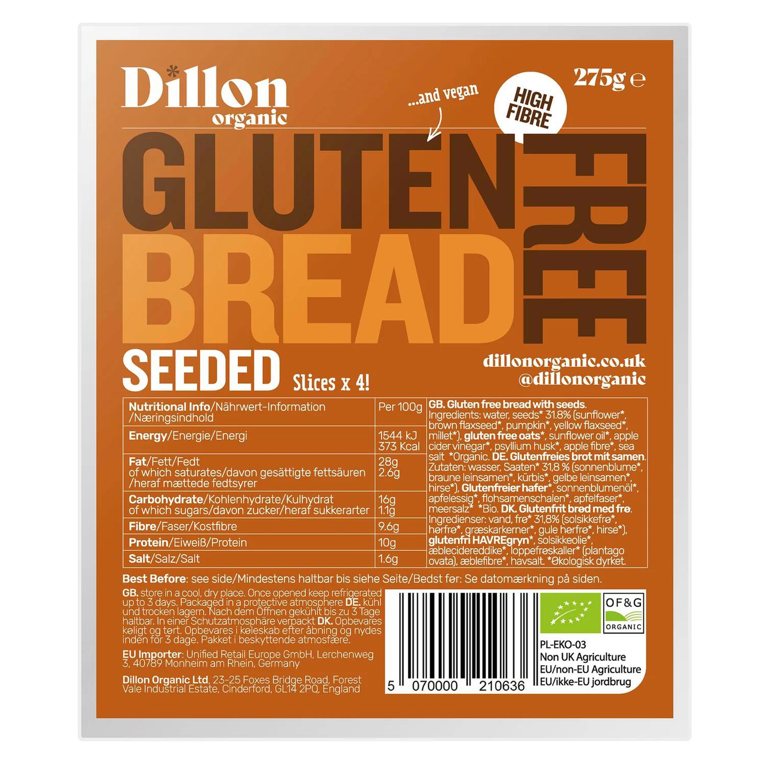 Dillon Gluten Free Bread Seeded | Beanies Wholefoods - Sheffield