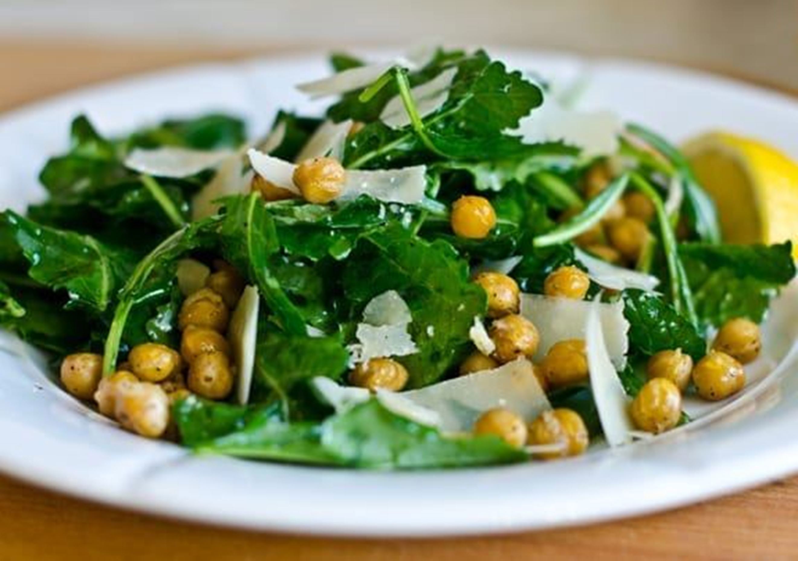 Baby Kale Salad with Lemon, Parmesan & Crispy Roasted Chickpeas ...